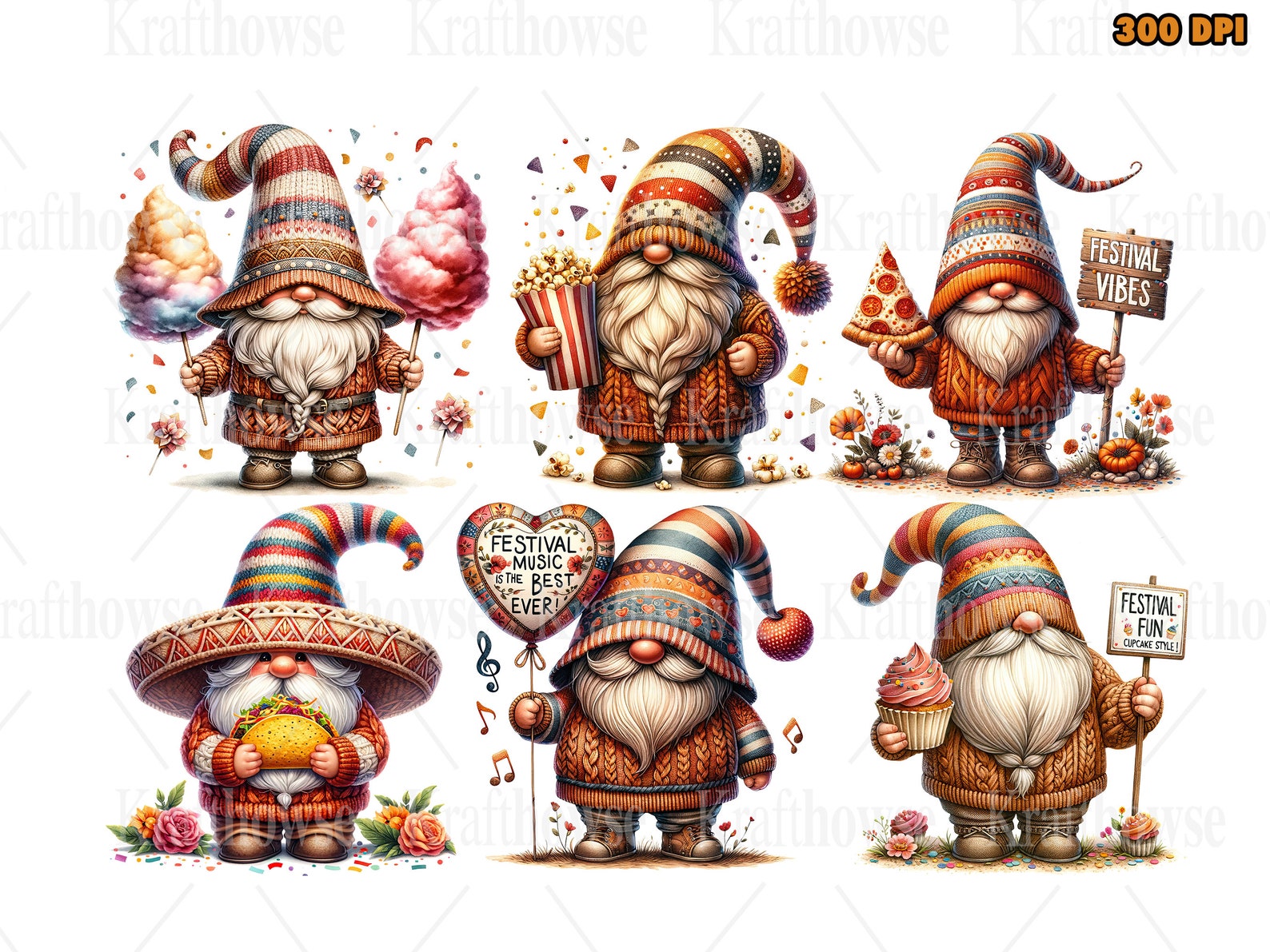 Watercolor Festival Gnome PNG Clipart Bundle of 20, Cute Gnome PNG ...