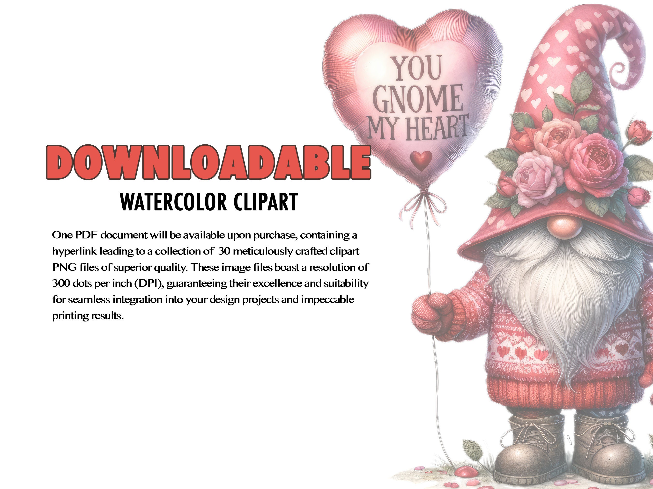Watercolor Valentines Day PNG Festive Gnomes Clipart Bundle of 30, Cute ...