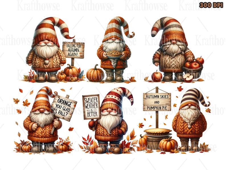 Watercolor Fall Autumn Gnomes PNG Clipart Bundle of 20, Cute ...