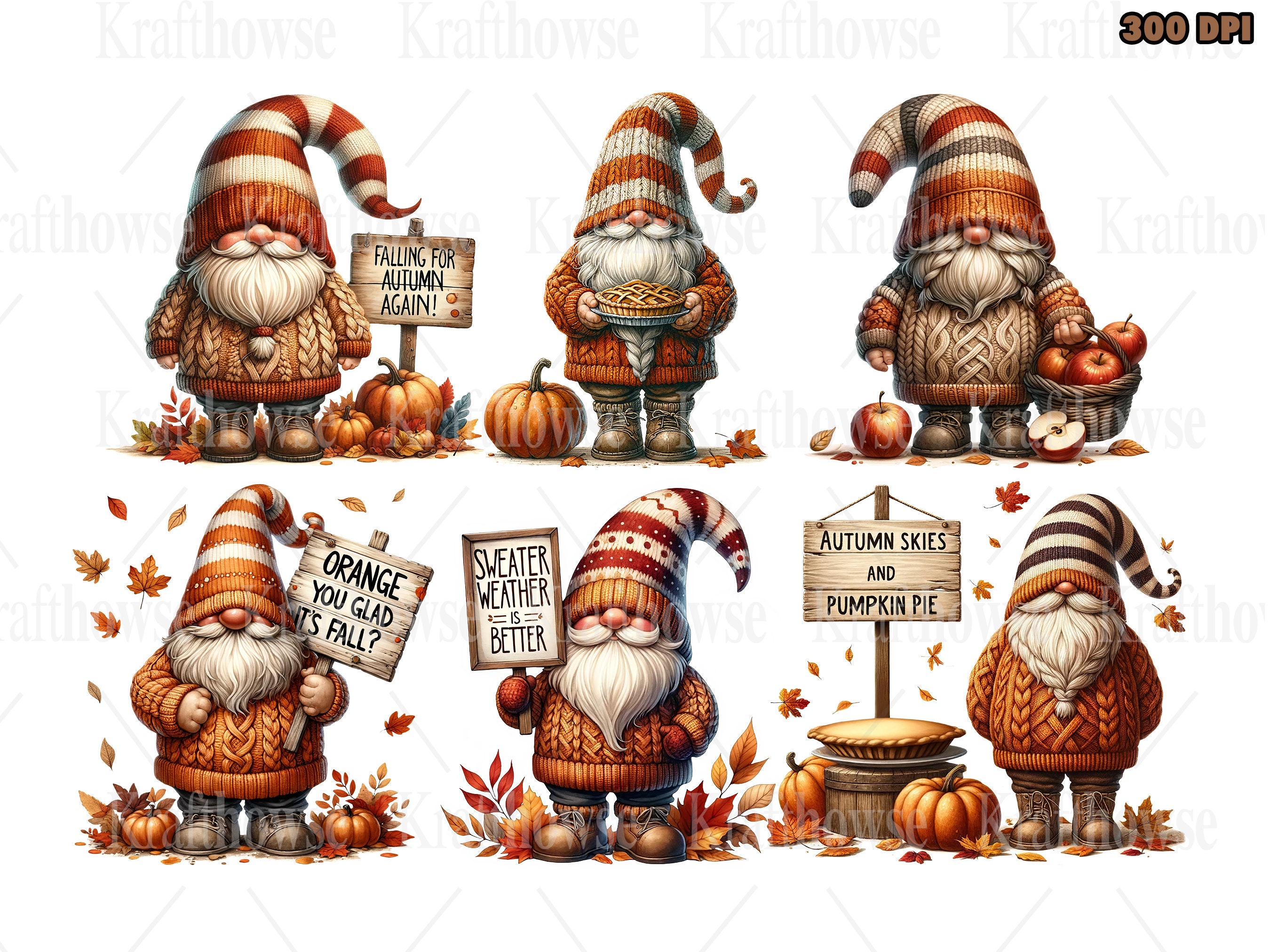 Watercolor Fall Autumn Gnomes PNG Clipart Bundle of 20, Cute ...