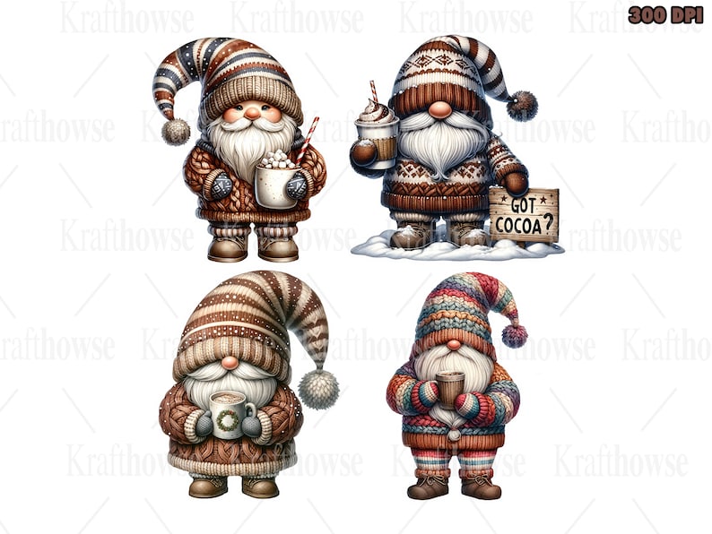 Watercolor Winter Holiday Cocoa Gnomes PNG Clipart Bundle of 20, Cute ...