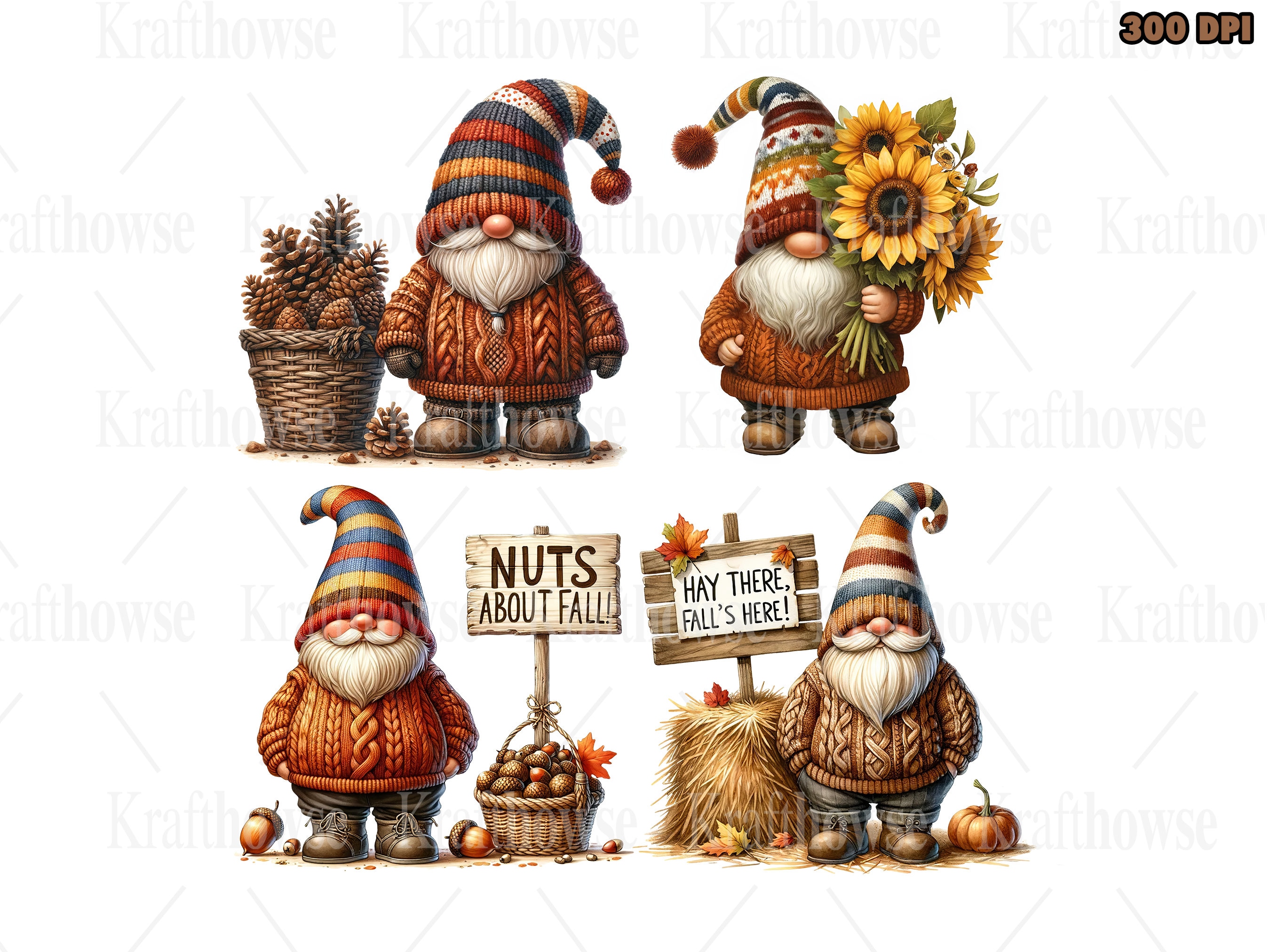 Watercolor Fall Autumn Gnomes PNG Clipart Bundle of 20, Cute ...