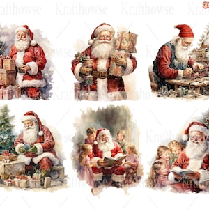 Watercolor Santa Claus Vintage Png-clipart Bundle of 25 - Christmas ...