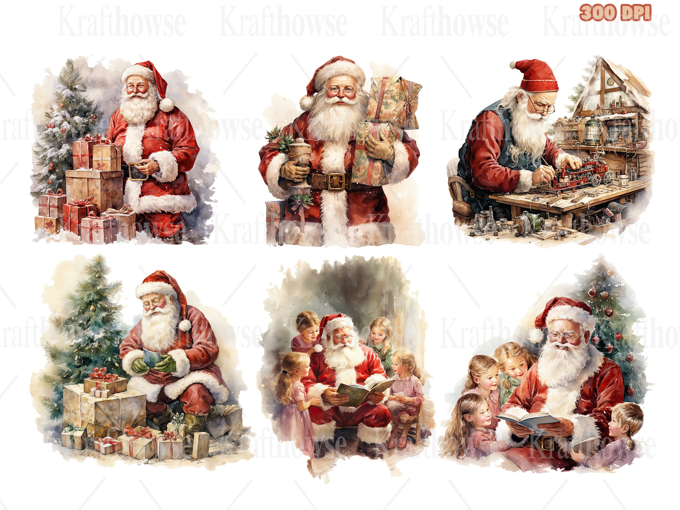 Watercolor Santa Claus Vintage Png-clipart Bundle of 25 - Etsy UK