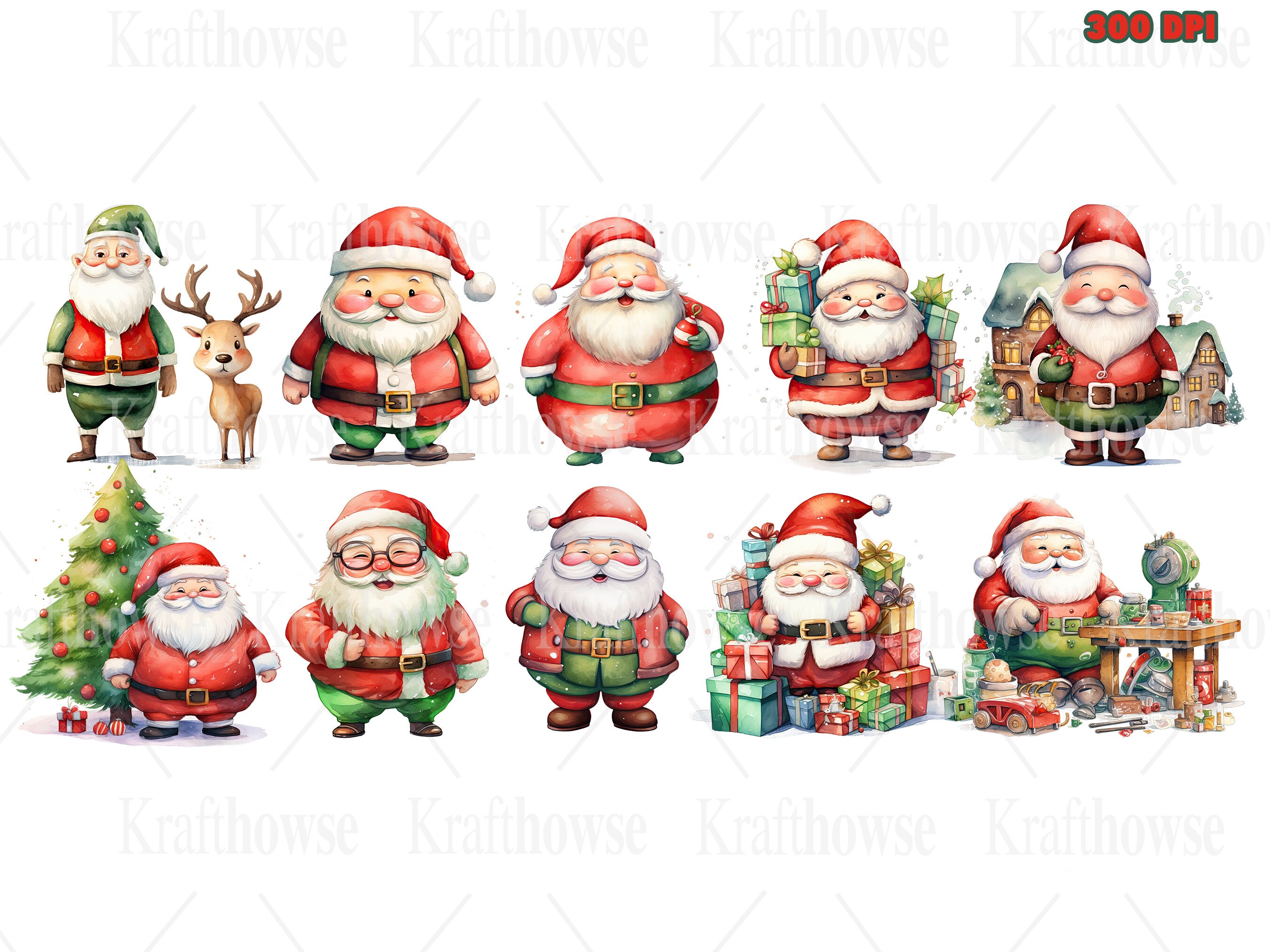 Watercolor Santa Claus Cuteness Png-clipart Bundle of 25 Christmas ...