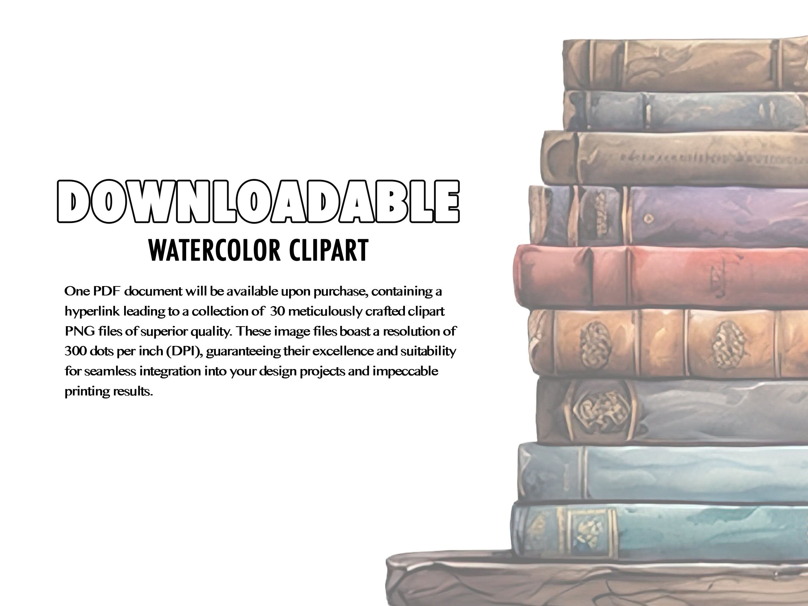 Watercolor Book Border Png-clipart Bundle of 30 Vintage Book Clipart ...