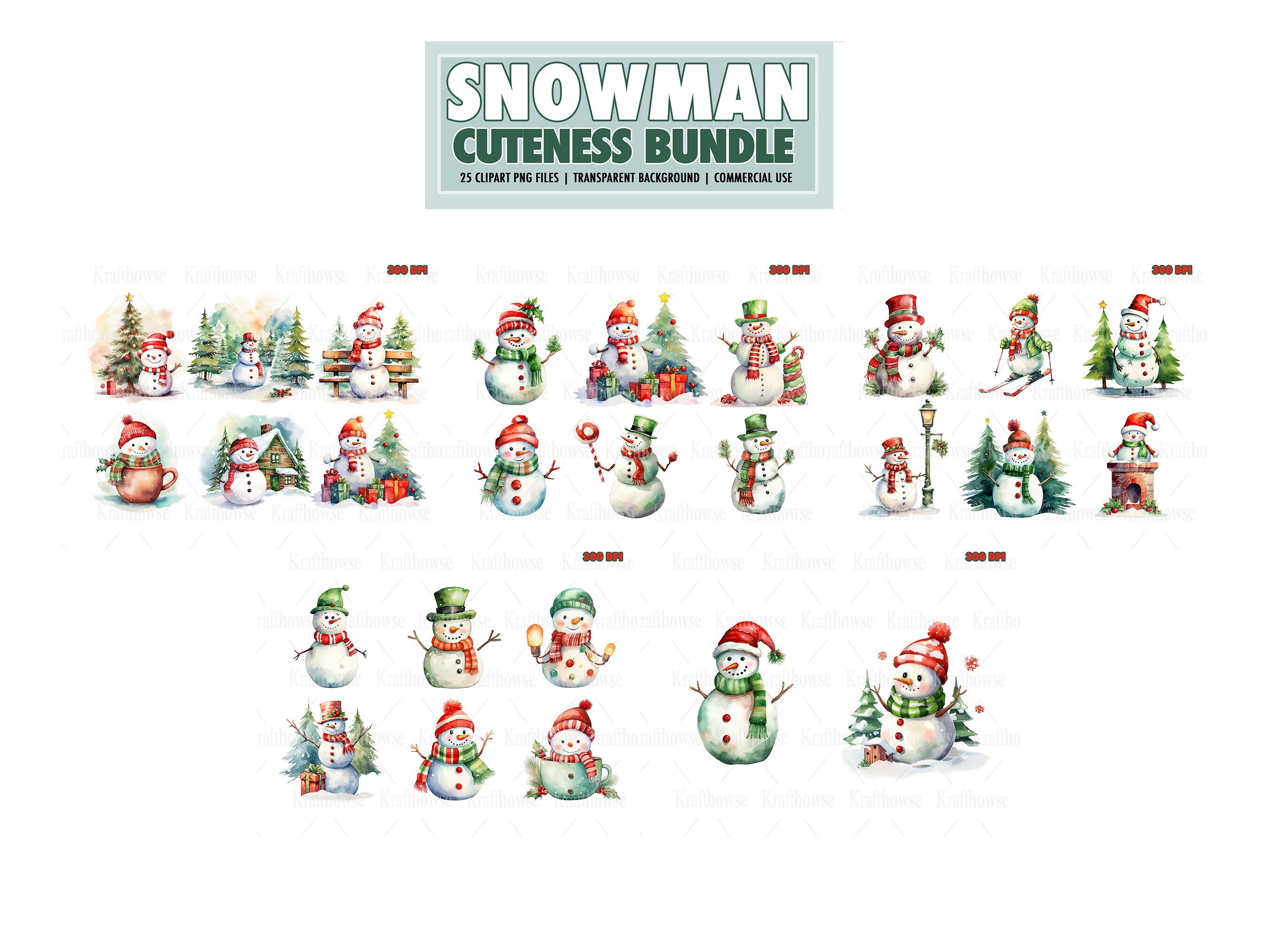 Watercolor Christmas Mega Png-clipart Bundle of 180 - Christmas Digital ...