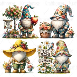 Watercolor Spring Garden Outdoor Gnomes PNG Clipart Bundle of 20, Cute ...