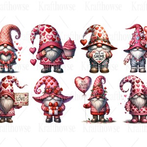 Watercolor Valentines Day PNG Festive Gnomes Clipart Bundle of 30, Cute ...