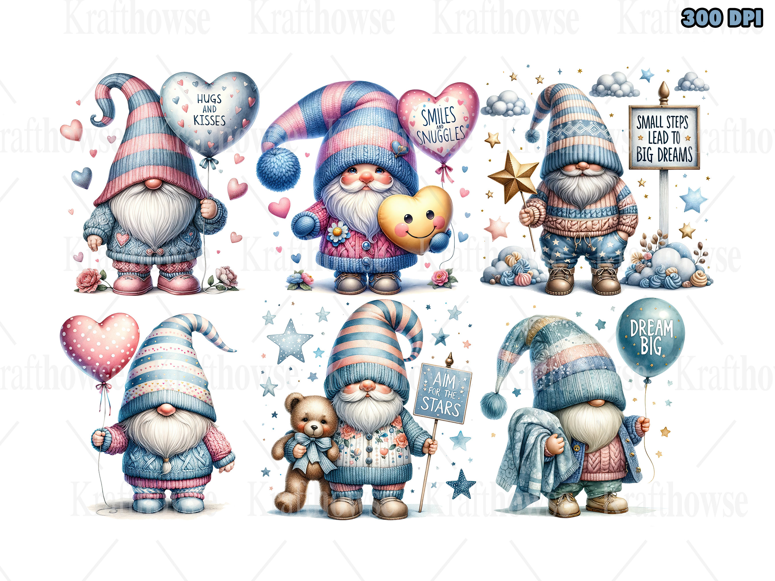 Watercolor Nursery Gnome PNG Clipart Bundle of 20, Cute Boy Girl ...