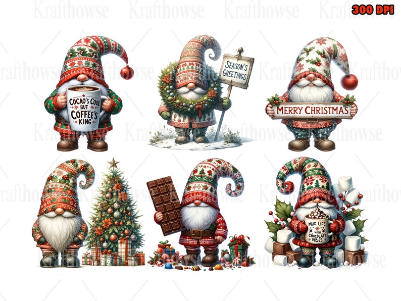 Watercolor Christmas Holiday Gnomes Png-clipart Bundle of 30, Gnome ...