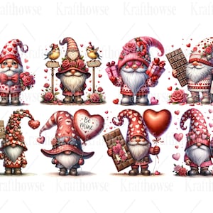 Watercolor Valentines Day PNG Festive Gnomes Clipart Bundle of 30, Cute ...