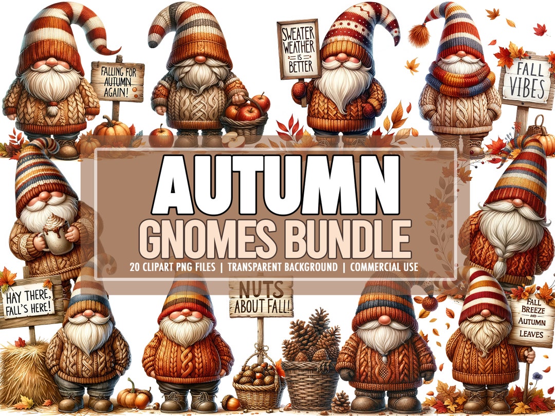 Watercolor Fall Autumn Gnomes PNG Clipart Bundle of 20, Cute ...