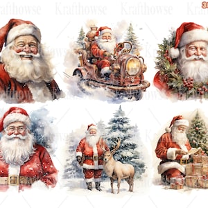 Watercolor Santa Claus Vintage Png-clipart Bundle of 25 - Christmas ...