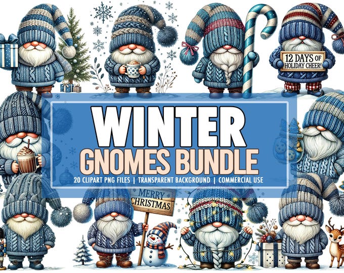 Watercolor Winter Gnome Clipart Bundle (13 PNG) - Commercial Use - Etsy UK