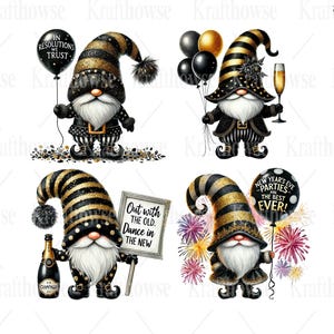 Watercolor Happy New Year Gnomes PNG Clipart Bundle of 20, New Years ...