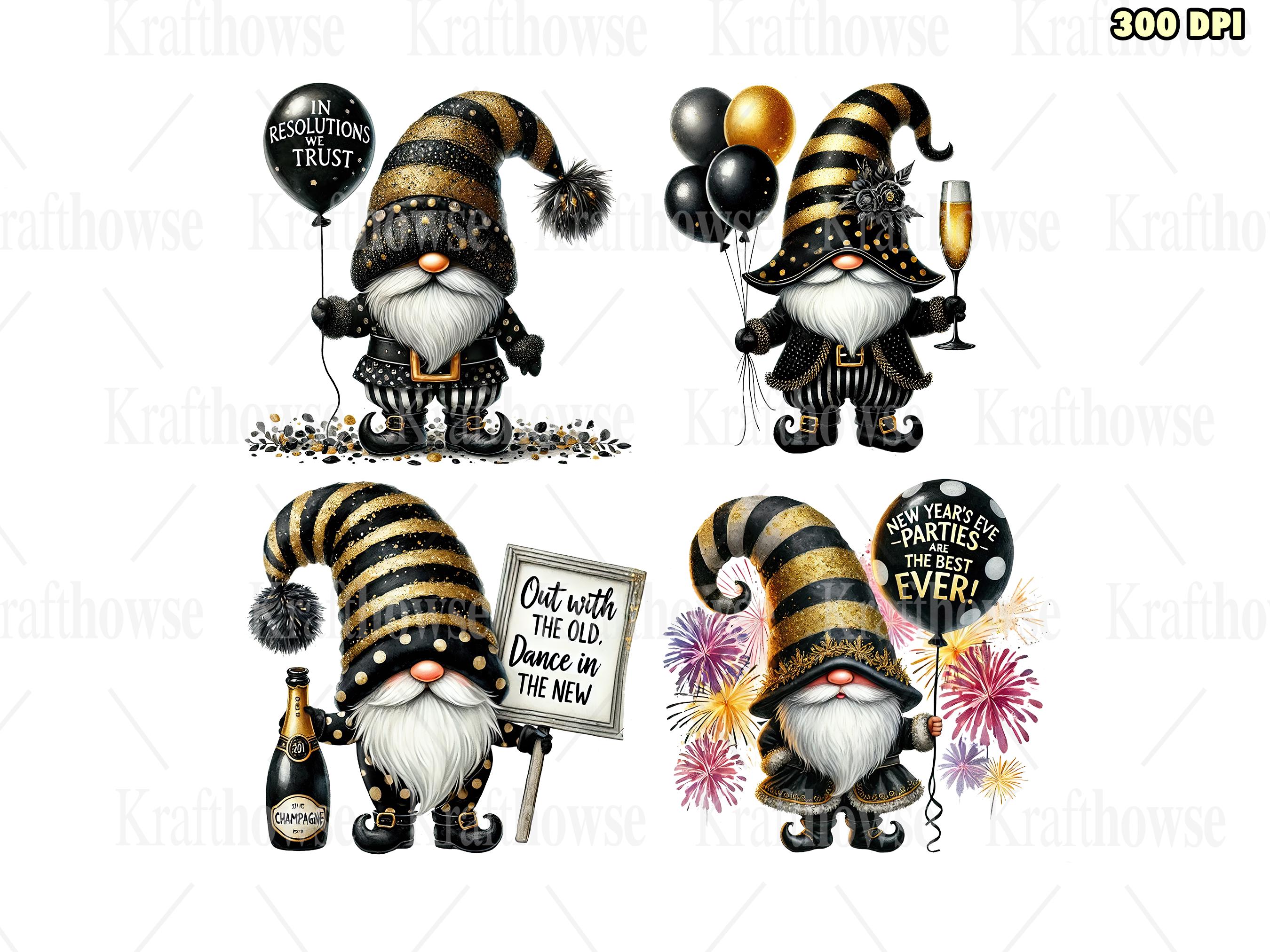 Watercolor Happy New Year Gnomes PNG Clipart Bundle of 20, New Years ...