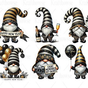 Watercolor Happy New Year Gnomes PNG Clipart Bundle of 20, New Years ...