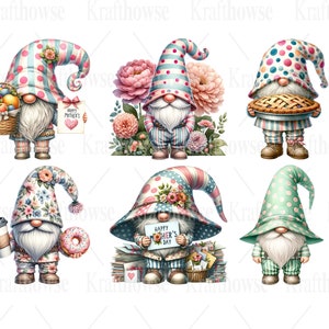 Watercolor Mothers Day Gnomes PNG Clipart Bundle of 30, Gnome Cute ...