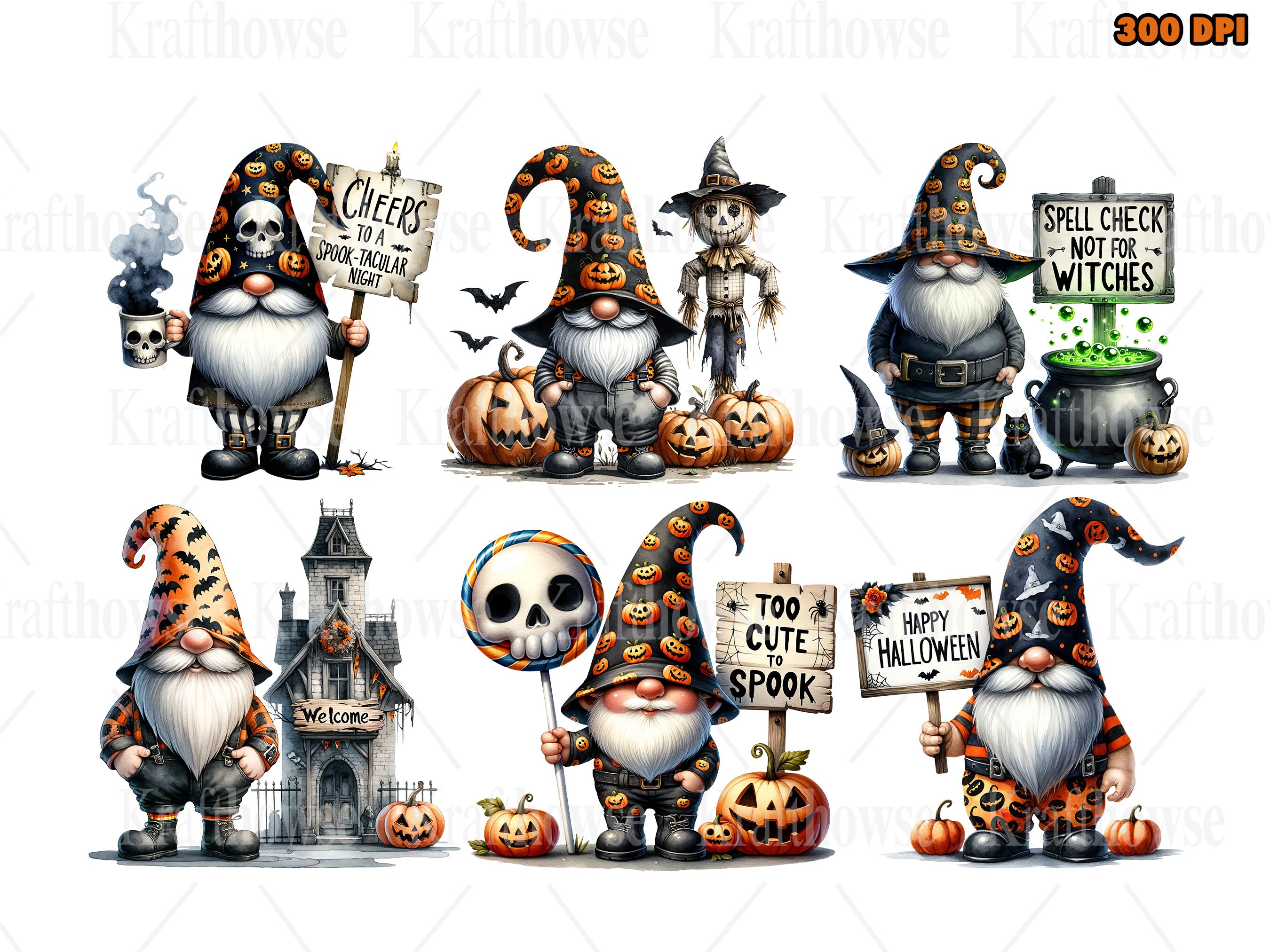 Watercolor Halloween Gnomes Png-clipart Bundle of 30, Gnome Cute ...