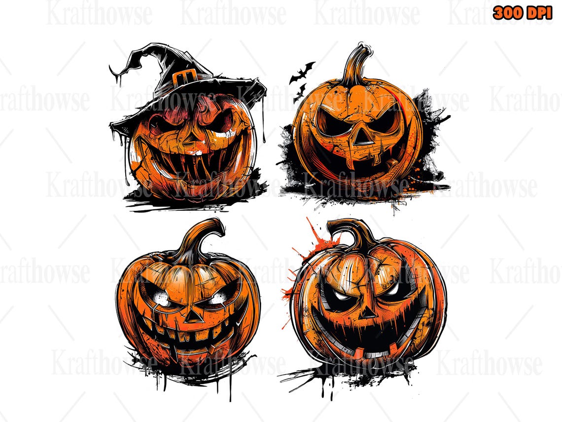 Watercolor Jack O Lantern Halloween Png-clipart Bundle of 20 Jack O ...