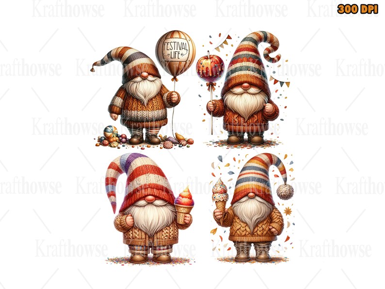 Watercolor Festival Gnome PNG Clipart Bundle of 20, Cute Gnome PNG ...