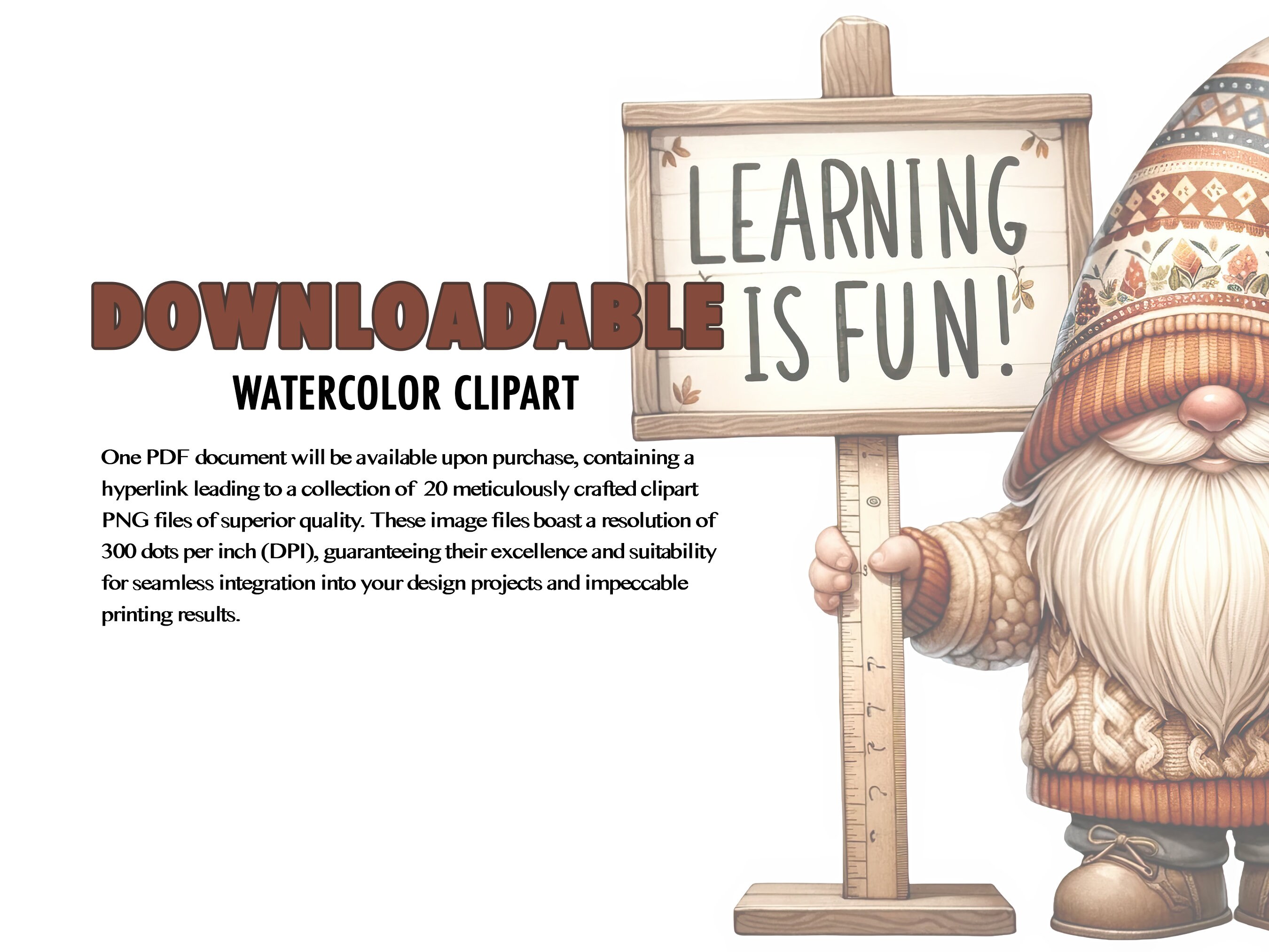 Watercolor Teacher Gnome PNG Clipart Bundle of 20, Cute Gnome PNG ...