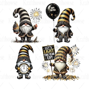 Watercolor Happy New Year Gnomes PNG Clipart Bundle of 20, New Years ...