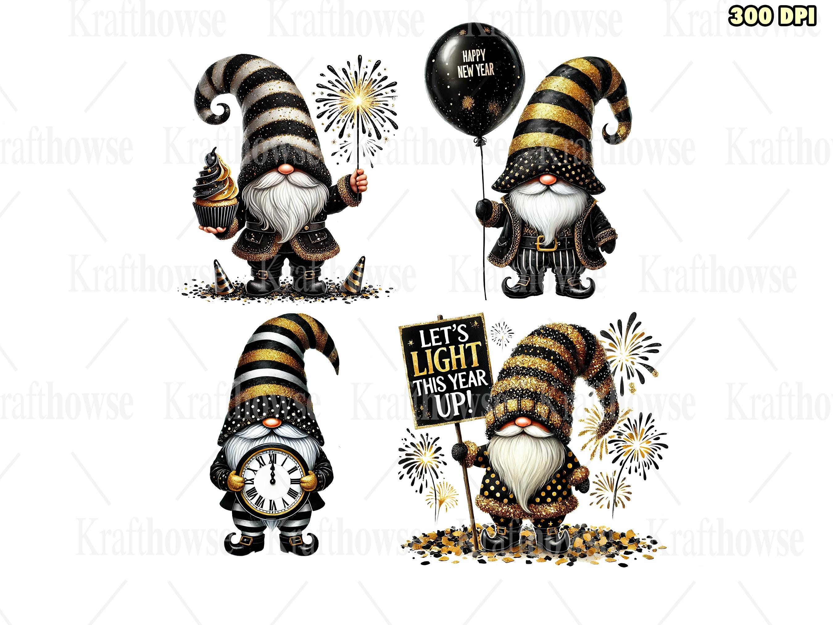 Watercolor Happy New Year Gnomes PNG Clipart Bundle of 20, New Years ...