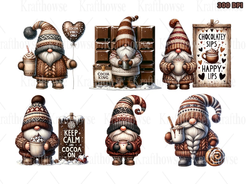 Watercolor Winter Holiday Cocoa Gnomes PNG Clipart Bundle of 20, Cute ...