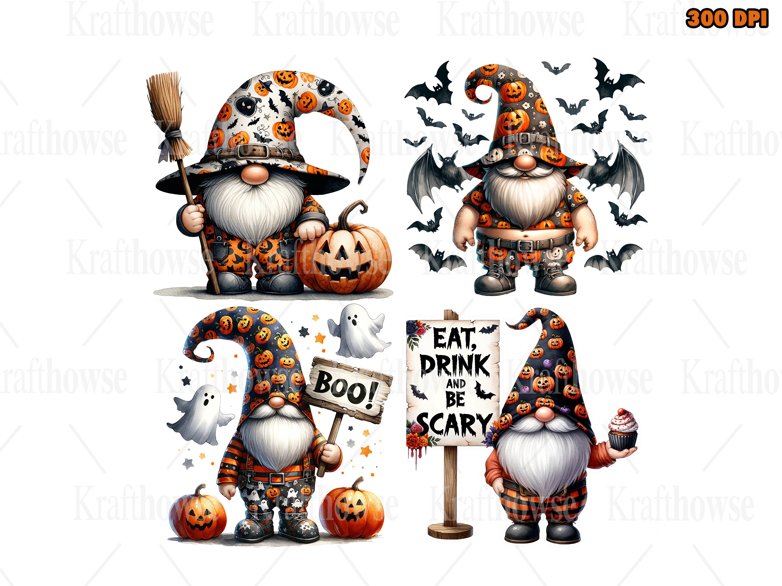 Watercolor Halloween Gnomes Png-clipart Bundle of 30, Gnome Cute ...