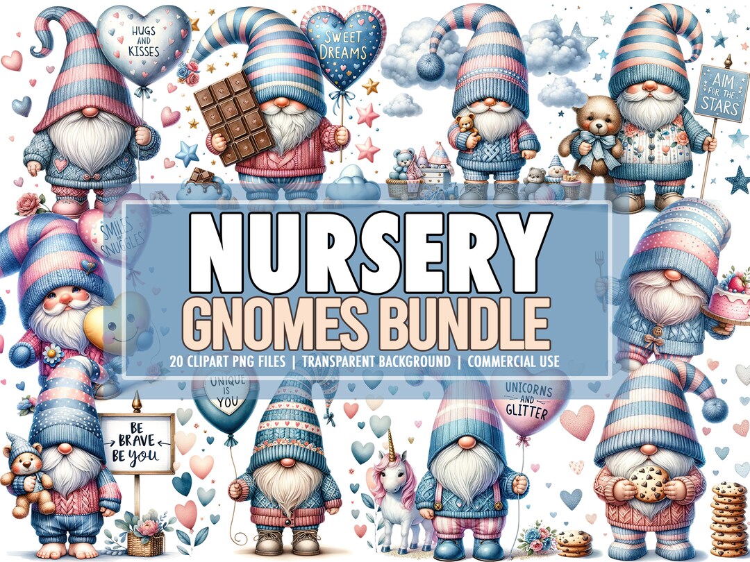 Watercolor Nursery Gnome PNG Clipart Bundle of 20, Cute Boy Girl ...