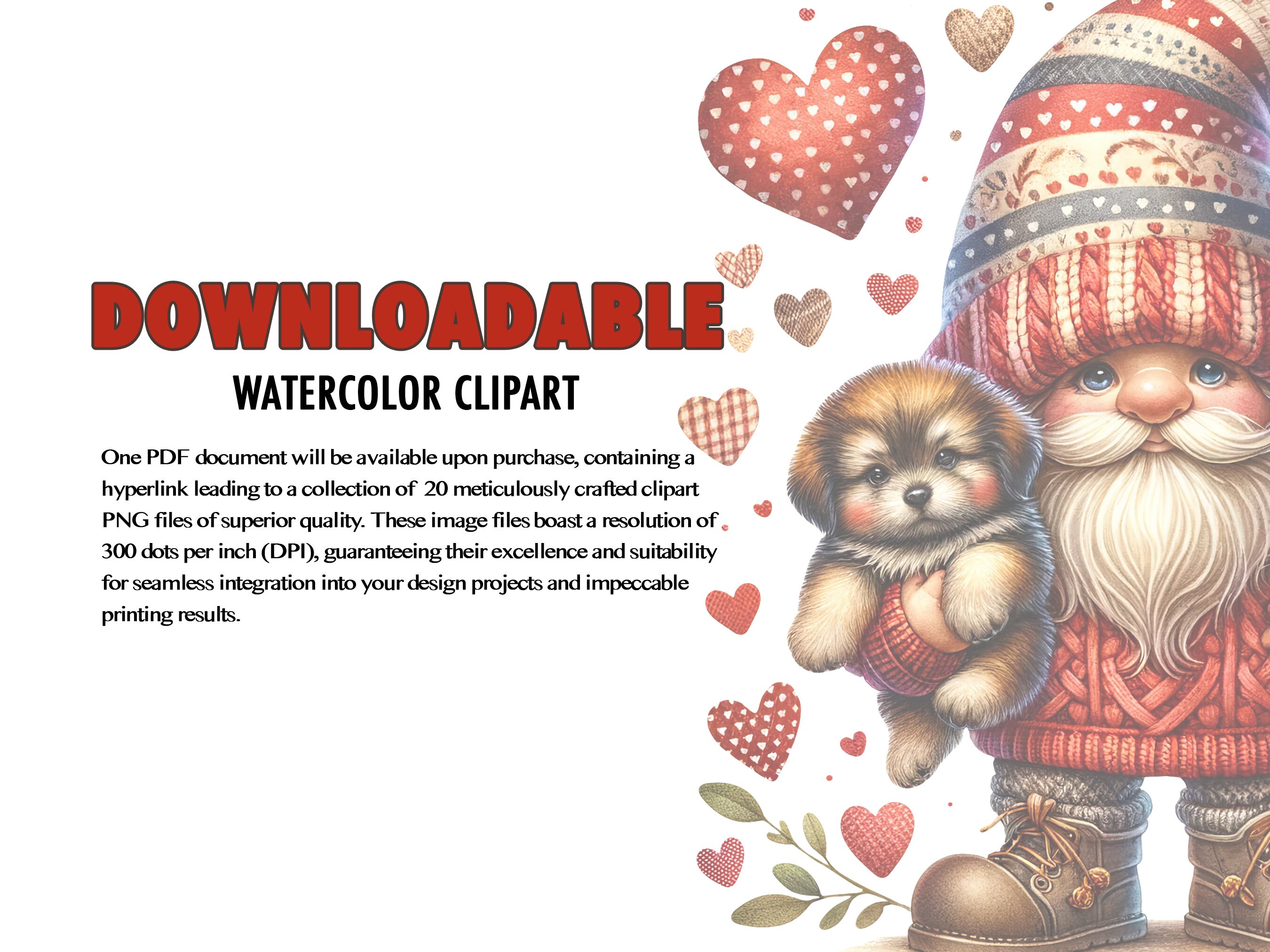 Watercolor Dog Lover Gnomes PNG Clipart Bundle of 20, Cute Gnome PNG ...