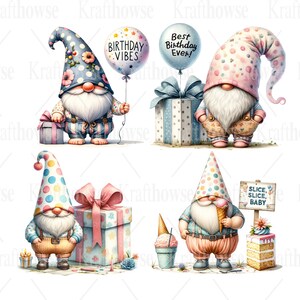 Watercolor Happy Birthday Gnomes PNG Clipart Bundle of 20, Cute ...