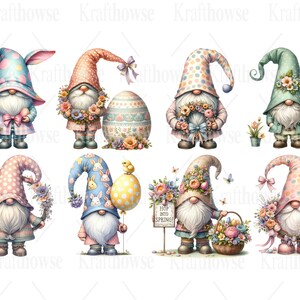 Watercolor Easter Gnomes PNG Clipart Bundle of 30, Cute Spring Flower ...