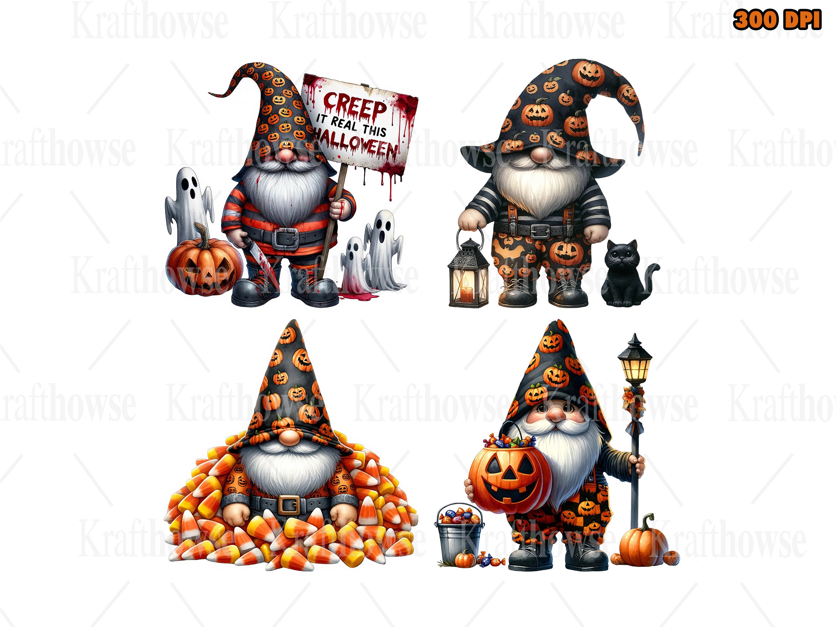 Watercolor Halloween Gnomes Png-clipart Bundle of 30, Gnome Cute ...
