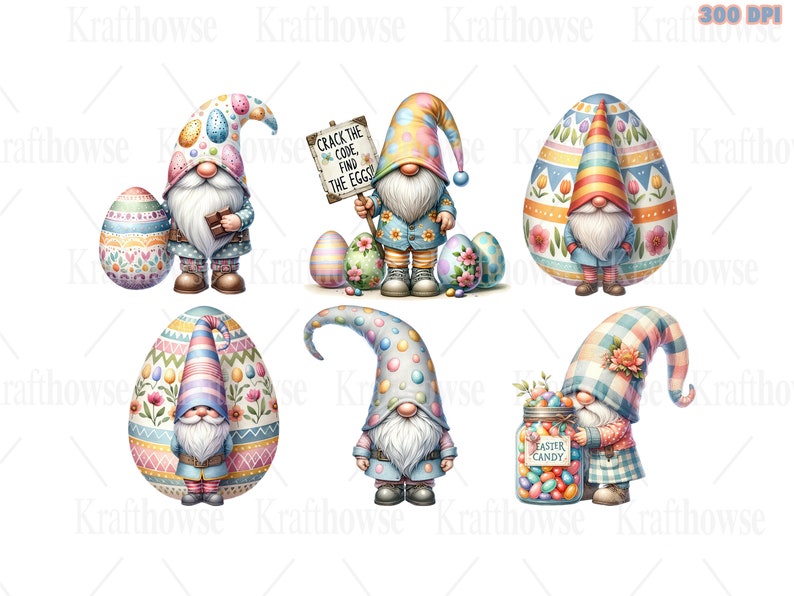 Watercolor Easter Gnomes PNG Clipart Bundle of 30, Cute Spring Flower ...