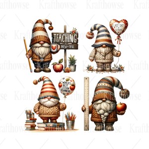 Watercolor Teacher Gnome PNG Clipart Bundle of 20, Cute Gnome PNG ...