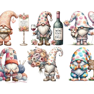 Watercolor Mothers Day Gnomes PNG Clipart Bundle of 30, Gnome Cute ...