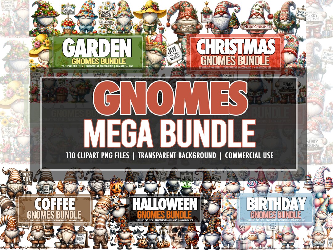 Watercolor Gnomes PNG Clipart Bundle of 110, Seasonal Gnome, Christmas ...