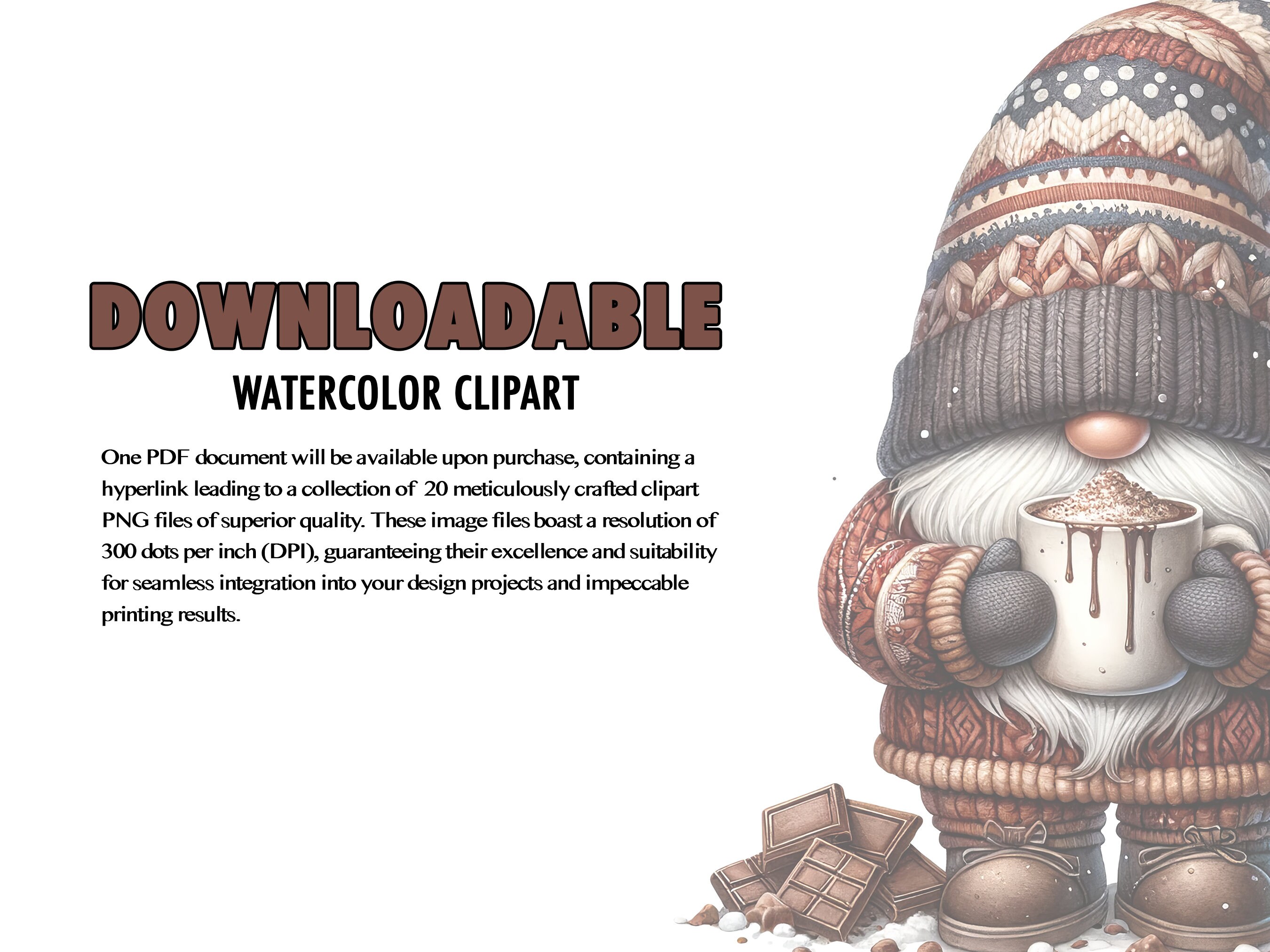 Watercolor Winter Holiday Cocoa Gnomes PNG Clipart Bundle of 20, Cute ...