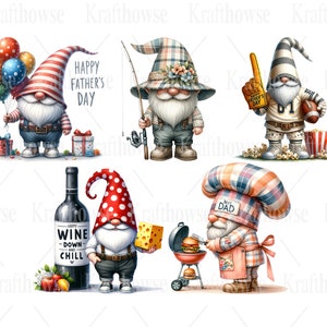 Watercolor Father's Day Gnomes PNG Clipart Bundle of 20, Gnome Cute ...