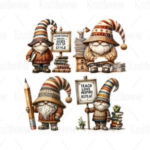 Watercolor Teacher Gnome PNG Clipart Bundle of 20, Cute Gnome PNG ...