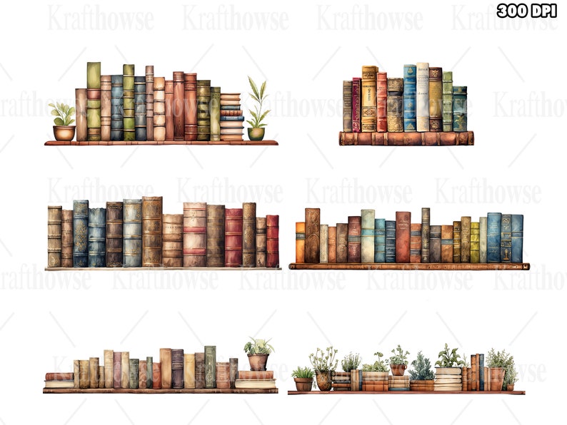 Watercolor Book Border Png-clipart Bundle of 30 - Vintage Book Clipart ...