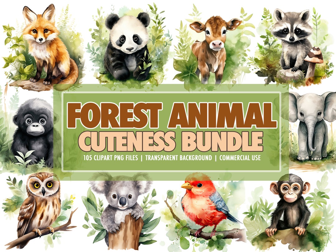 Watercolor Forest Animal Cuteness Png-clipart Bundle of 105 - Etsy