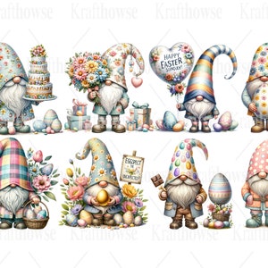 Watercolor Easter Gnomes PNG Clipart Bundle of 30, Cute Spring Flower ...
