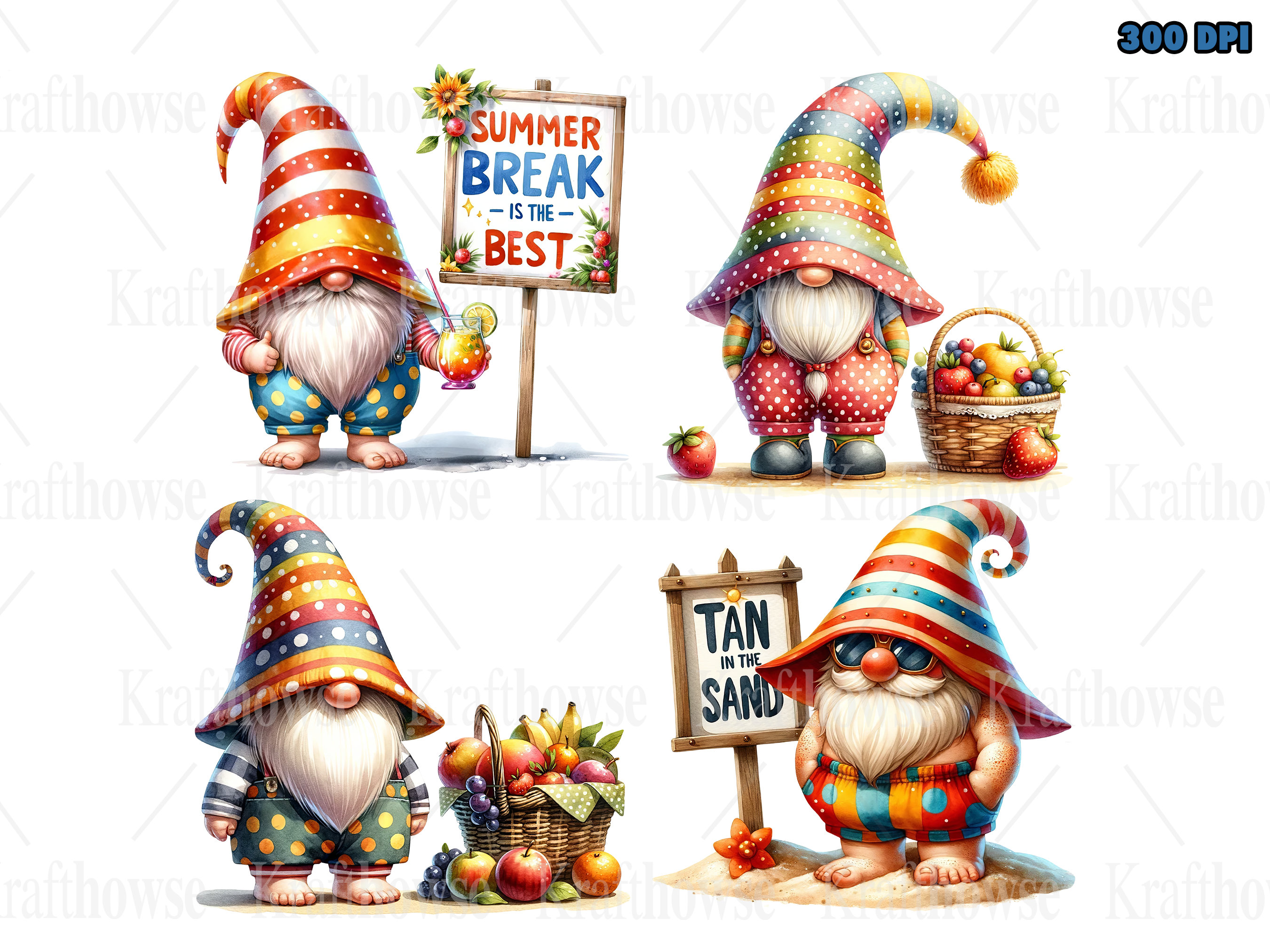 Watercolor Spring Summer Gnomes PNG Clipart Bundle of 20, Cute ...