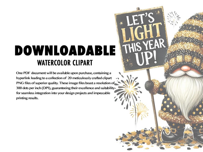 Watercolor Happy New Year Gnomes PNG Clipart Bundle of 20, New Years ...