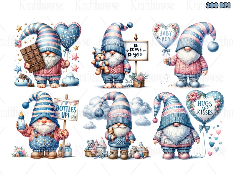 Watercolor Nursery Gnome PNG Clipart Bundle of 20, Cute Boy Girl ...
