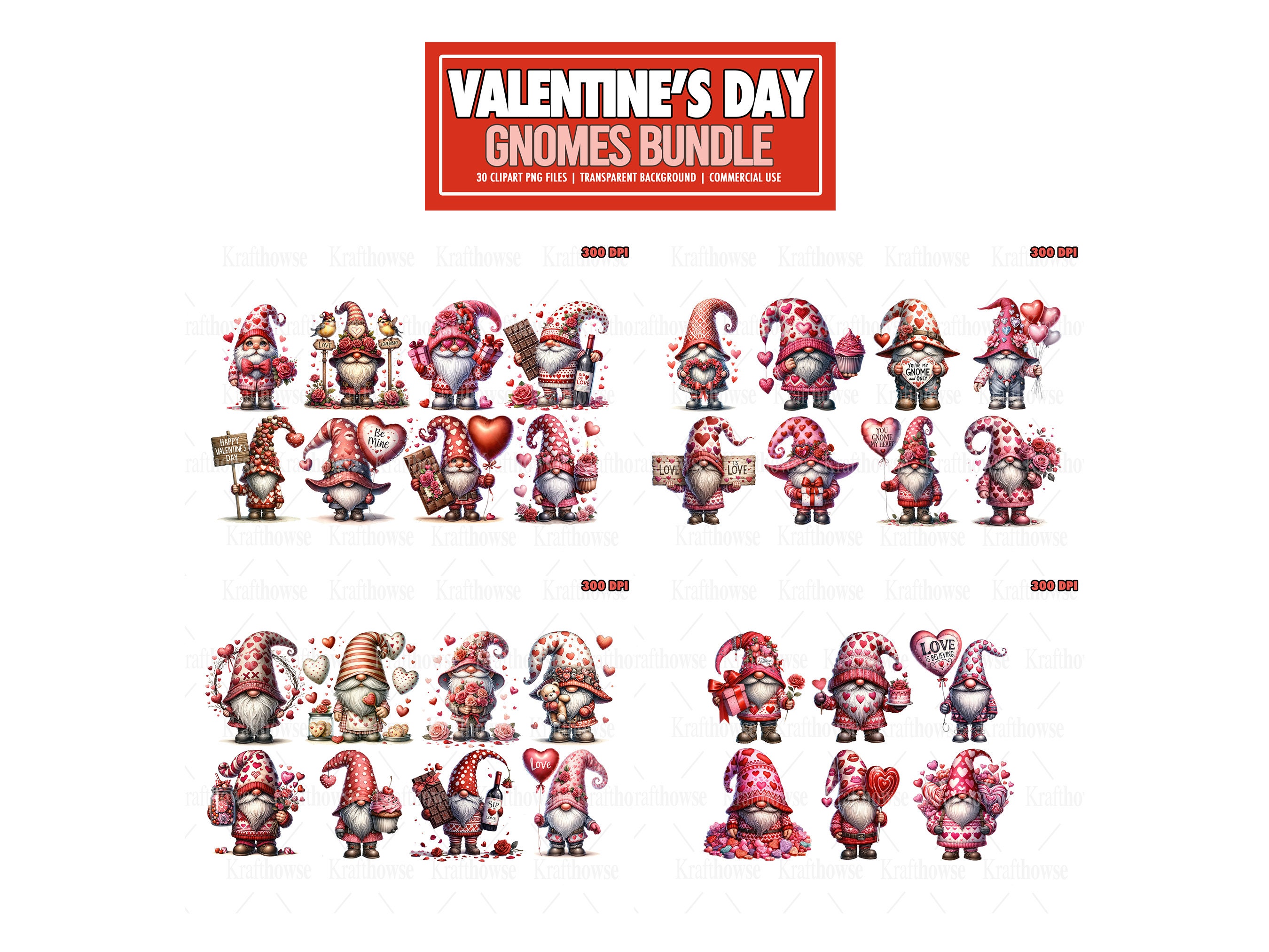 Watercolor Holiday Gnomes PNG Clipart Bundle of 130, Valentine Gnomes ...